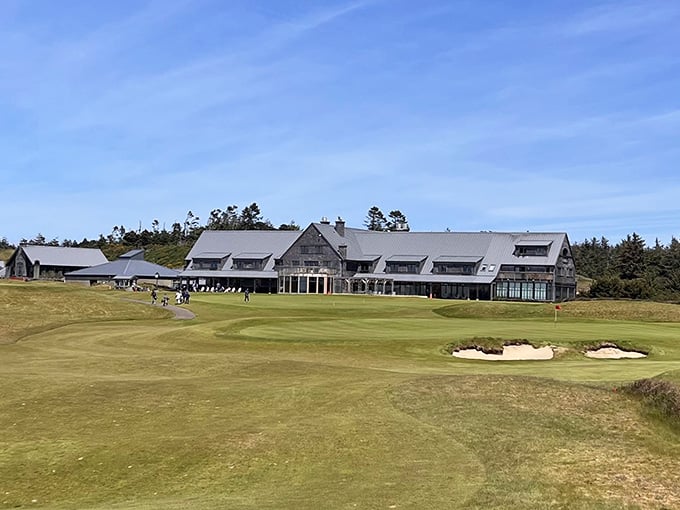 Those strategic sand bunkers dot the windswept course like nature's own hazards, pure links golf at its Oregon finest.