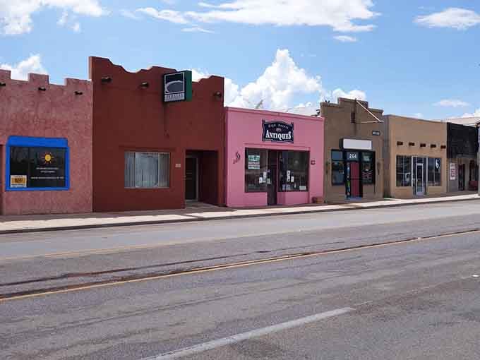 Benson's colorful storefronts pop against the desert landscape, each building wearing its personality like a badge of honor.