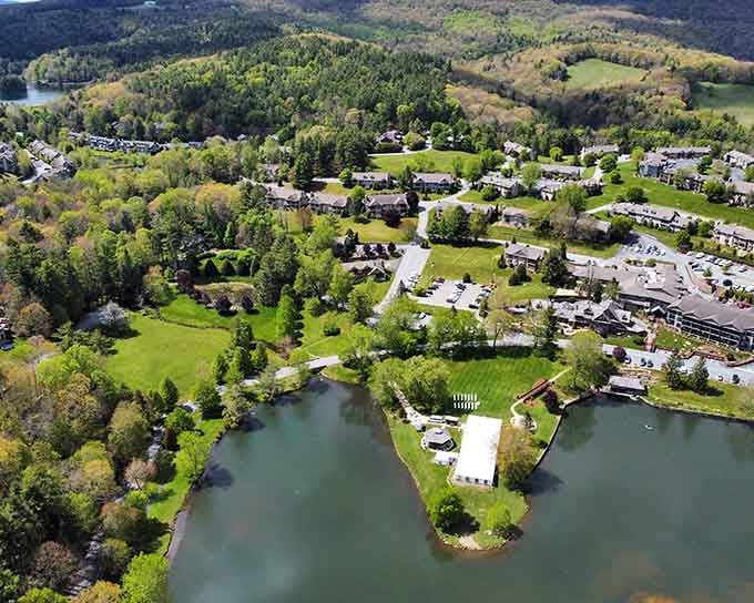 Emerald ponds nestle between rolling hills in this peaceful retreat where nature does most of the decorating.