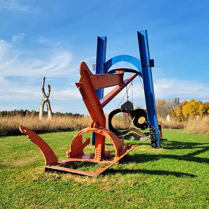 Bold colors and recycled materials create outdoor art that's part playground, part philosophy, and completely captivating to explore.