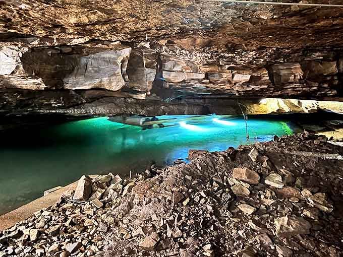 This ethereal blue glow transforms an ordinary cave into an otherworldly sanctuary of natural beauty.