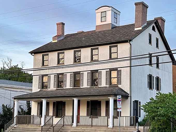 This elegant historic building with ornate details represents the kind of architectural heritage that makes Mays Landing worth exploring thoroughly.