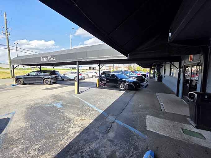 That classic awning provides shade for diners who know the best fried green tomatoes are worth any wait, rain or shine.
