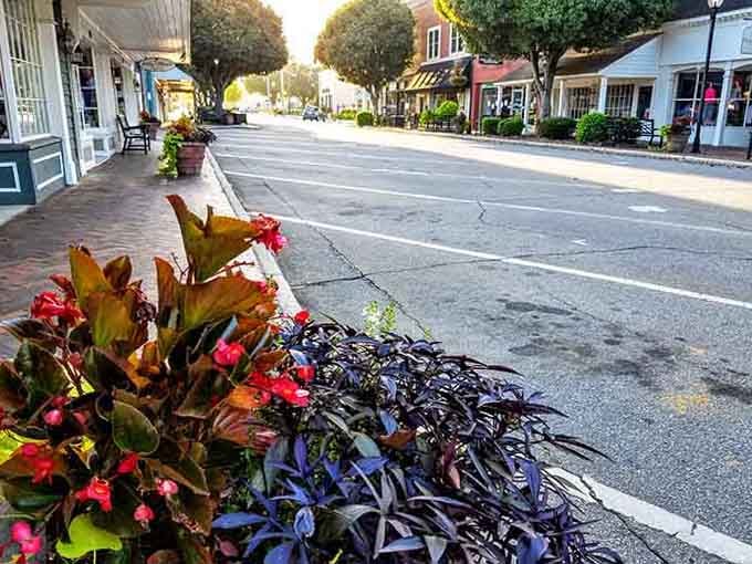 Historic architecture mixing with modern storefronts creates a downtown that respects its past while embracing its present perfectly.