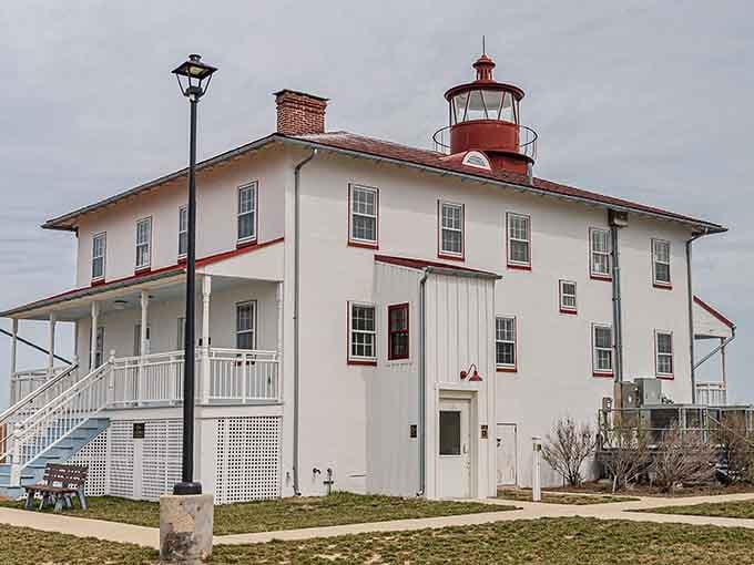 Evening light transforms this lighthouse into something Norman Rockwell would've painted for a Saturday Evening Post cover.