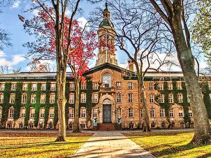Autumn transforms the campus into a painter's palette where brick and foliage compete for your camera's attention.