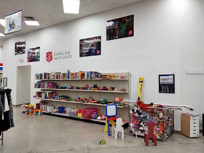 The toy section sparkles with colorful possibilities, reminding us that childhood joy doesn't require a hefty price tag.