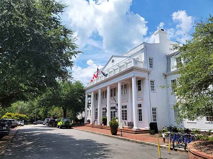 Shaded by mature trees on a perfect day, this elegant building practically whispers "special occasion" before you even walk in.