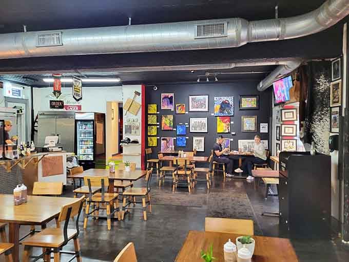 Colorful artwork adorns the walls while diners settle in for what might be Maryland's best barbecue.