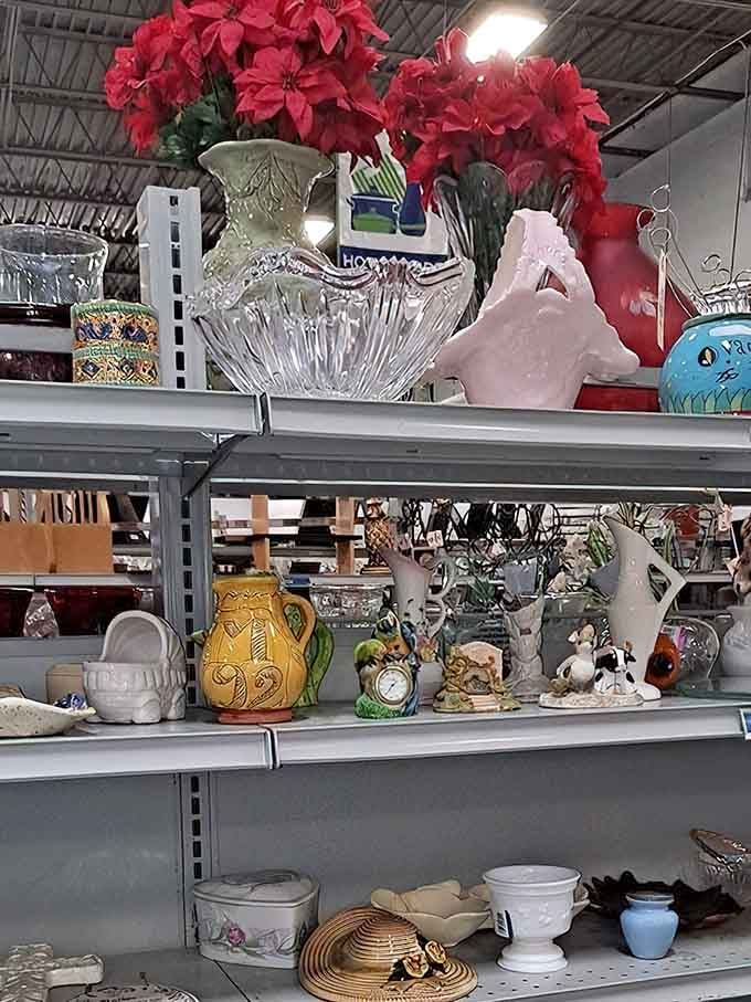 Crystal vases and ceramic treasures waiting for someone to appreciate their quirky vintage charm once again.