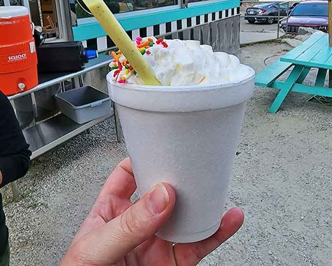 A towering milkshake with whipped cream and sprinkles that would make Archie and Jughead weep with joy.