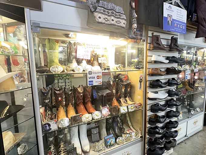 Boot displays showcase everything from work-ready to fancy, because even your feet deserve a bargain or two.