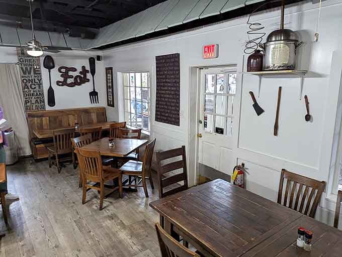 The dining room's eclectic decor makes every meal feel like you're eating at your coolest friend's incredibly welcoming house.