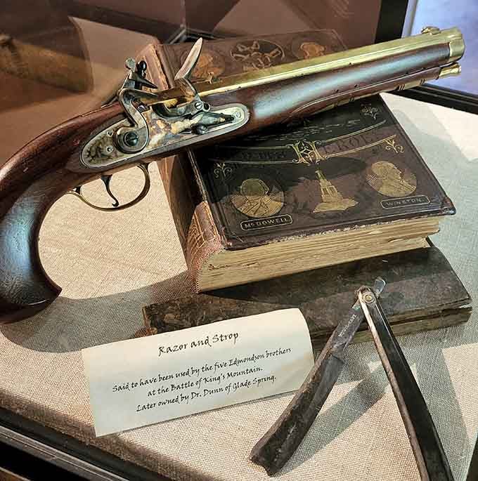 Period-accurate artifacts like this razor and strop remind us that even revolutionaries needed their morning grooming routines.