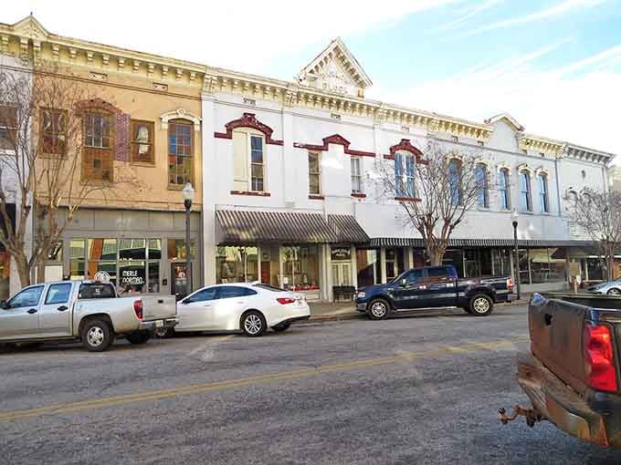 Historic storefronts line up like proud soldiers, each building telling its own story through unique architectural details and character.