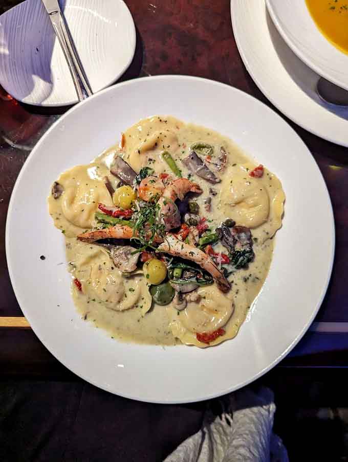 Ravioli stuffed with shrimp scampi because apparently regular ravioli wasn't living its best life yet.