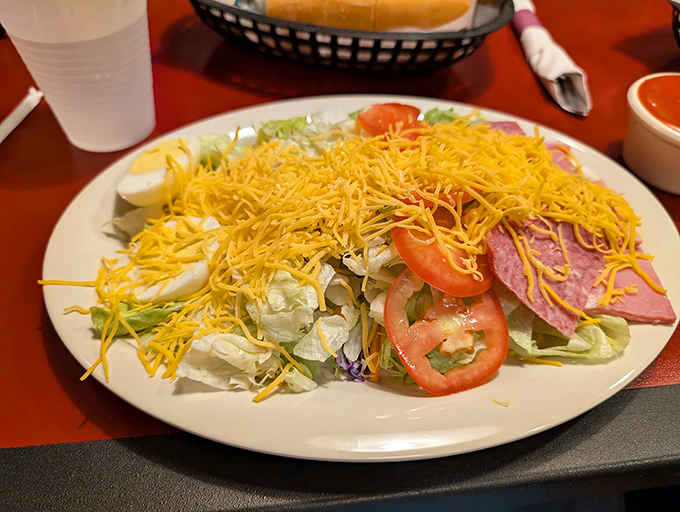 This chef salad comes loaded with enough toppings to make you forget you're technically eating something healthy here.