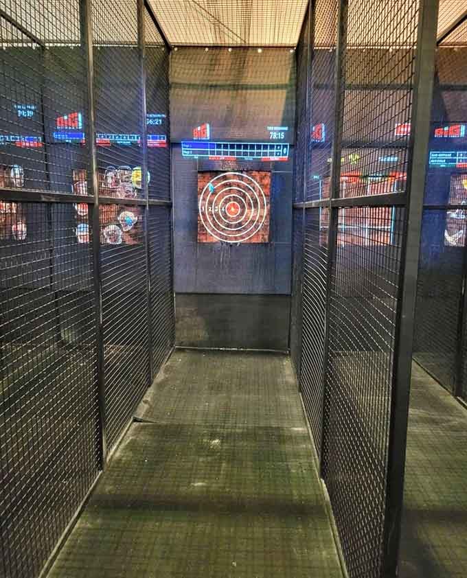 Axe throwing cages where you can safely unleash your inner lumberjack without alarming the neighbors.
