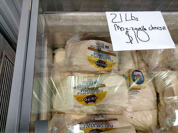 Two-pound blocks of mozzarella remind you that bulk buying becomes joyful when the savings are this substantial.