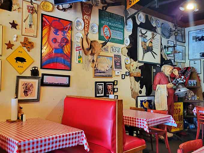 Red vinyl booths and checkered tablecloths create the perfect setting for serious barbecue consumption and happy food comas.