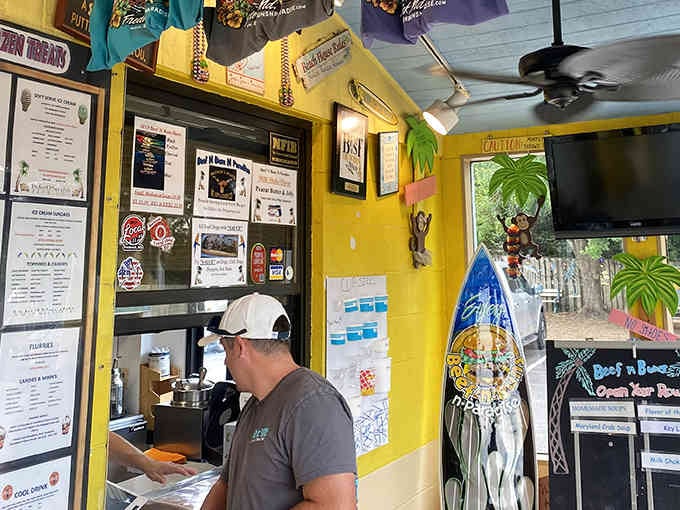 The cheerful staff working behind bright yellow walls creates an atmosphere where good vibes are practically mandatory.