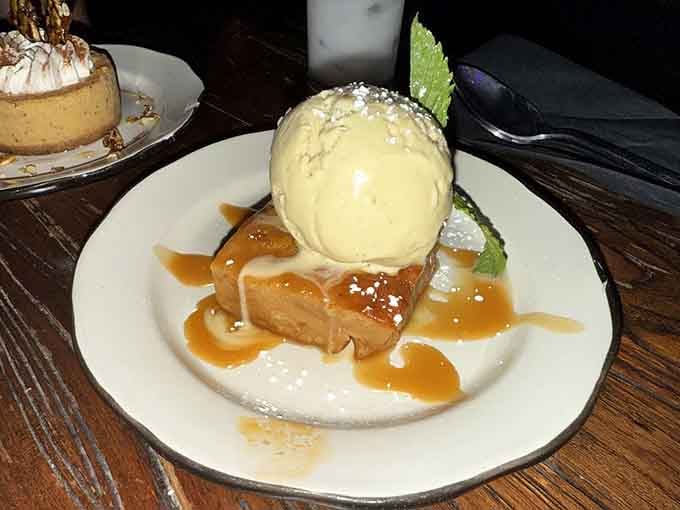 Dessert arrives looking almost too pretty to eat, though that hesitation typically lasts about three seconds.