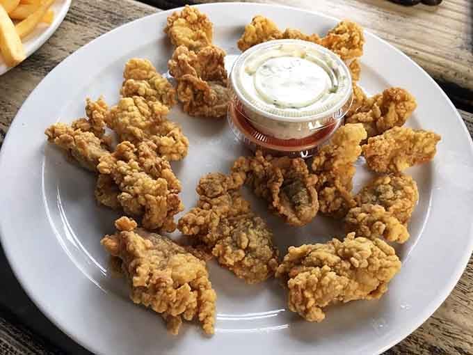 Fried oysters with a golden coating that would make any seafood enthusiast weak in the knees with anticipation and hunger.