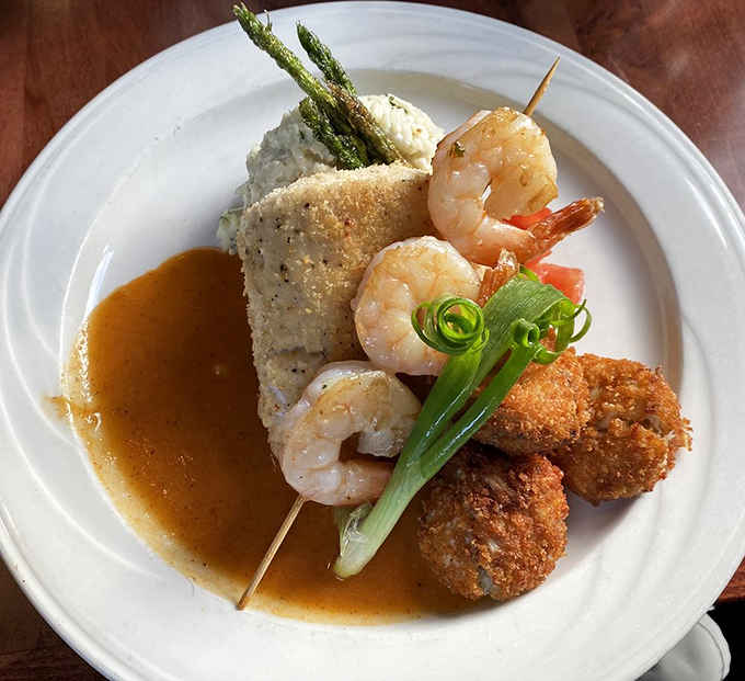 Fresh asparagus, plump shrimp, and golden crab cakes walk into a restaurant, this isn't a joke, it's dinner.