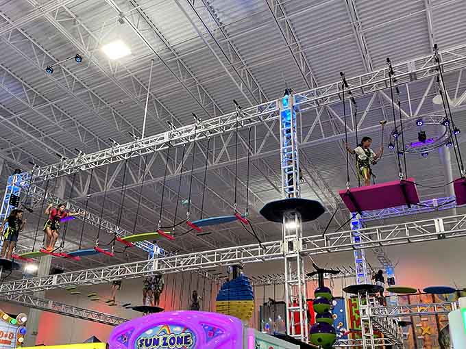 Suspended obstacle courses that make you feel like an action hero, at least until your arms start questioning your life choices.