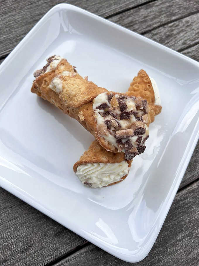 The trio of cannolis on that plate represents breakfast, lunch, and dinner if you're brave enough.