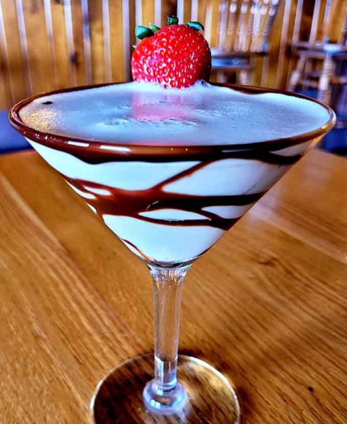Chocolate and strawberry meet in a martini glass, because dessert drinks deserve respect too.