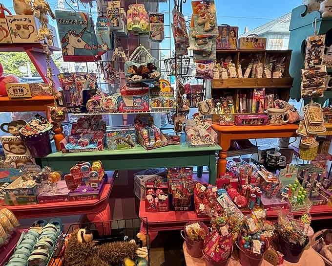 Colorful displays stacked high enough to make you wonder if you've wandered into a whimsical wonderland by accident.