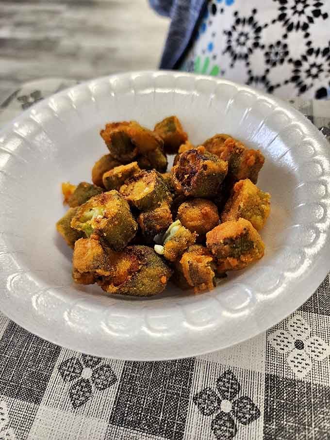 Fried okra done right: crispy, golden nuggets that convert skeptics into believers with every bite.