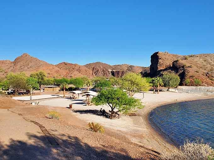Sandy beaches meeting desert mountains: proof that Arizona contains multitudes and isn't apologizing for it.