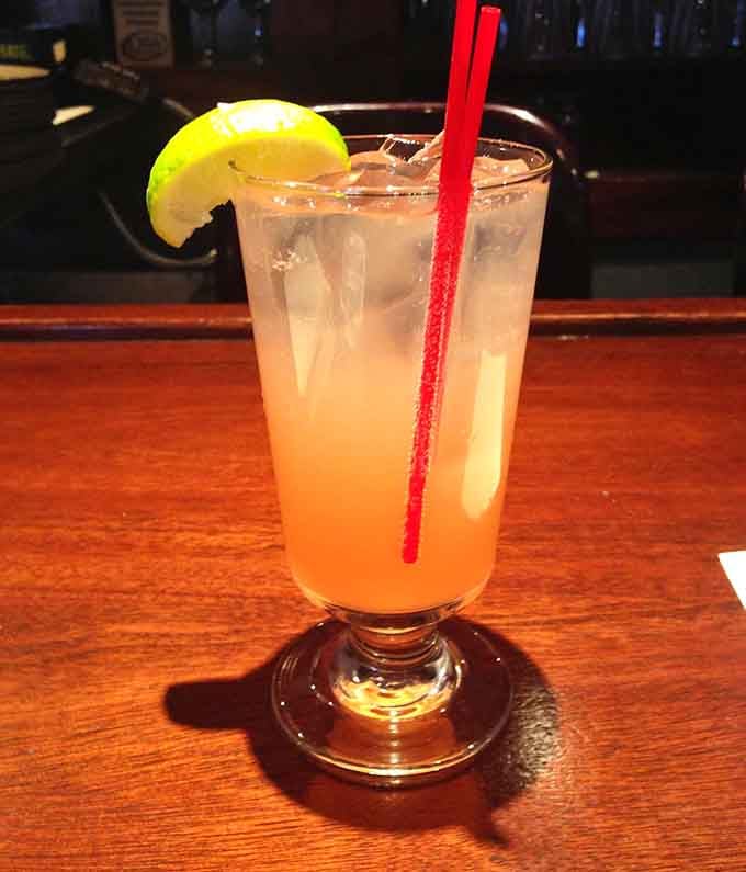 The Hibiscus Blossom cocktail brings tropical vibes to the North Shore, proving this place has range beyond fried seafood.