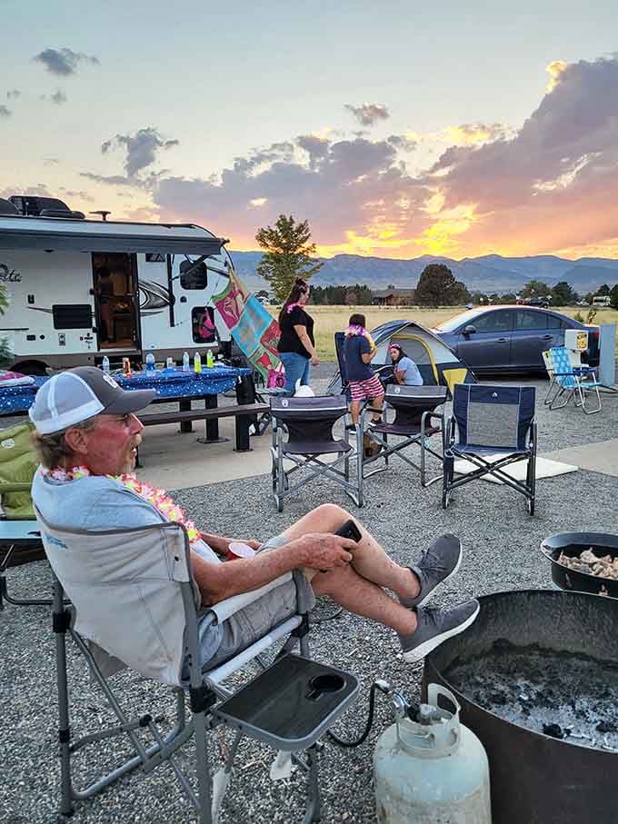 Sunset camping sessions where the sky competes with your campfire for most spectacular light show.