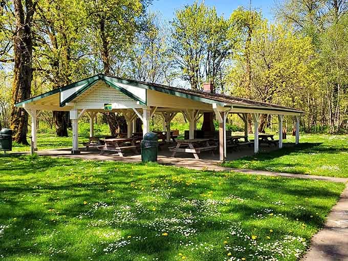 Shaded picnic areas perfect for family gatherings that don't require taking out a small loan.