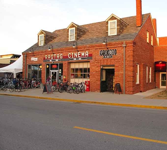 Ragtag Cinema's brick facade and bicycle parking suggest a place where film lovers gather, popcorn optional but recommended.