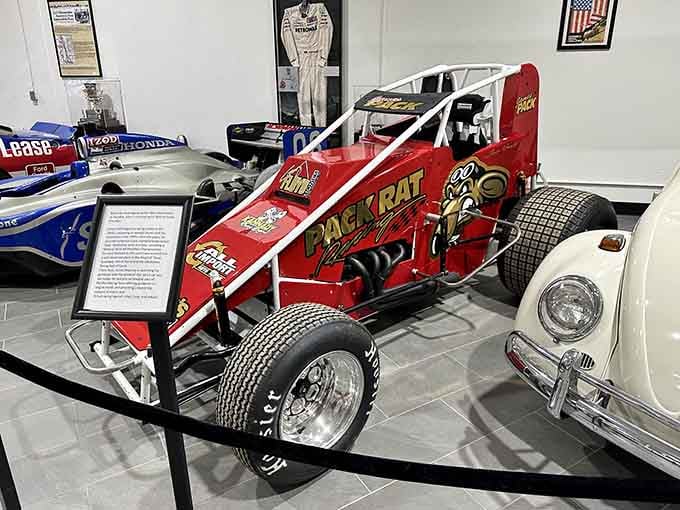 Sprint cars bring dirt track racing thrills indoors, complete with that distinctive open-wheel racing attitude.