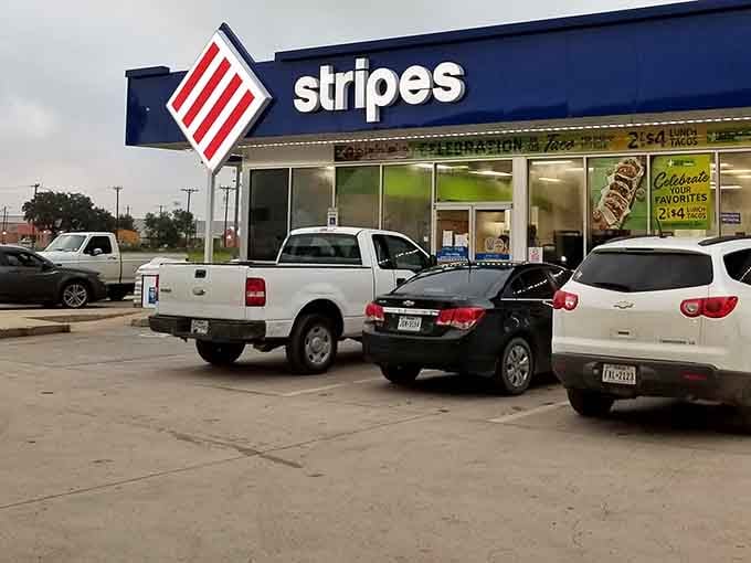Stripes convenience store provides modern necessities, though calling anything here convenient feels charmingly ironic given the town's pace.