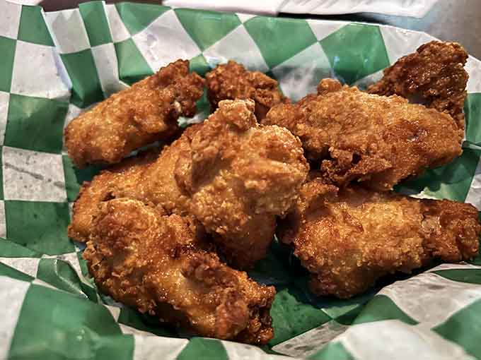 Crispy chicken wings that deliver on the promise of that golden, crunchy coating you see here.