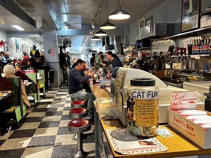 Counter culture at its finest, where strangers become friends over coffee and perfectly cooked hash browns.