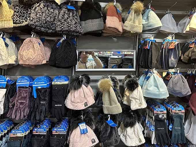 Columbia's winter accessories wall proves that staying warm doesn't mean sacrificing your sense of style or your budget.
