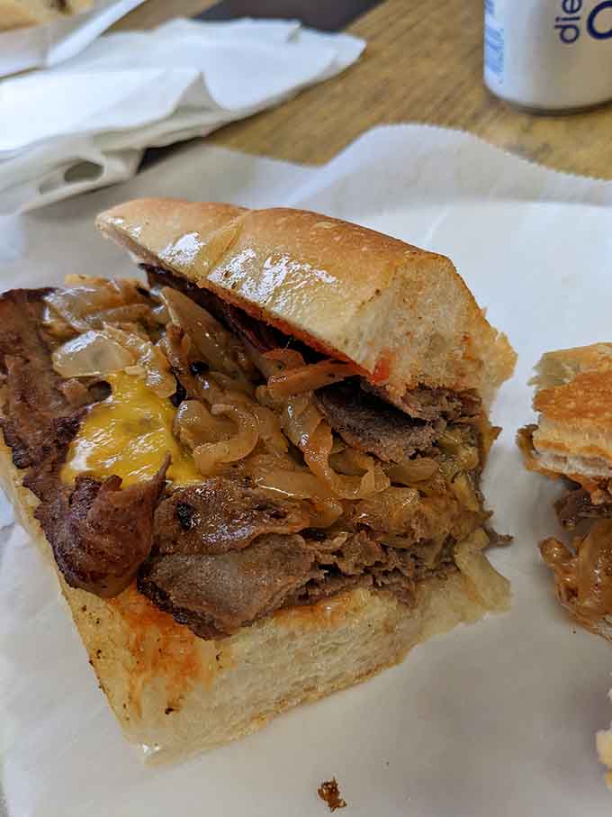 The cheesesteak with caramelized onions looks like it could settle the Philadelphia debate once and for all, Jersey style.