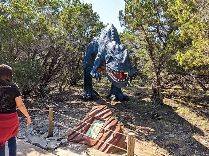 The Dryptosaurus lurks along the path, reminding visitors that not every dinosaur was a household name like T-Rex or Triceratops.