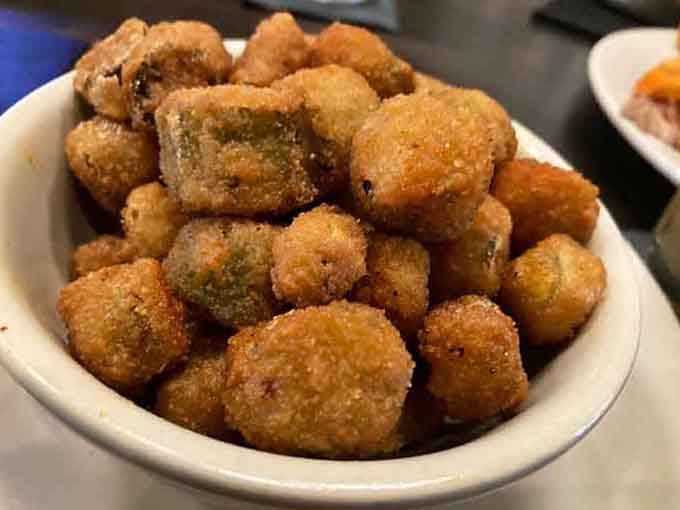 Fried okra done right: crispy, golden, and piled high enough to make vegetables feel like a legitimate indulgence for once.