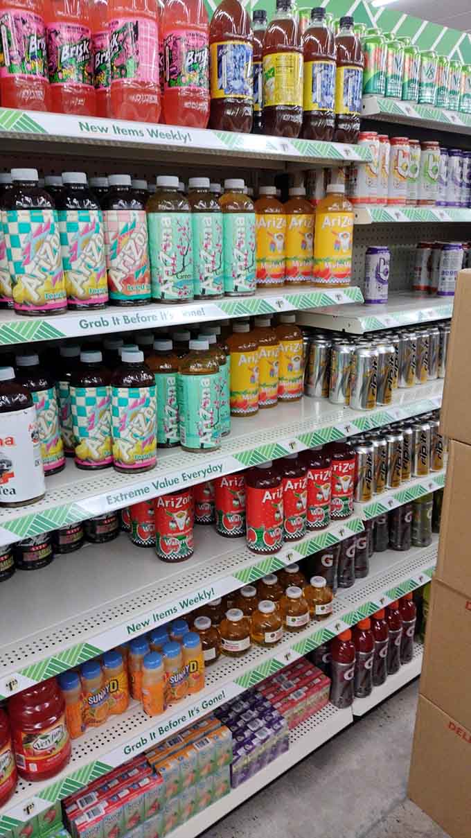 The beverage aisle stocks everything from Arizona tea to energy drinks at prices that won't drain your wallet.
