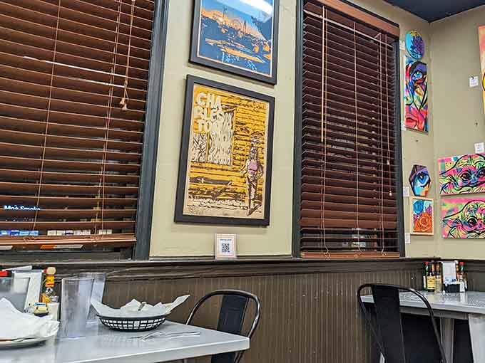 Local artwork adorning the walls, because even diners deserve to feel like galleries when the food is this good and the vibe this welcoming.