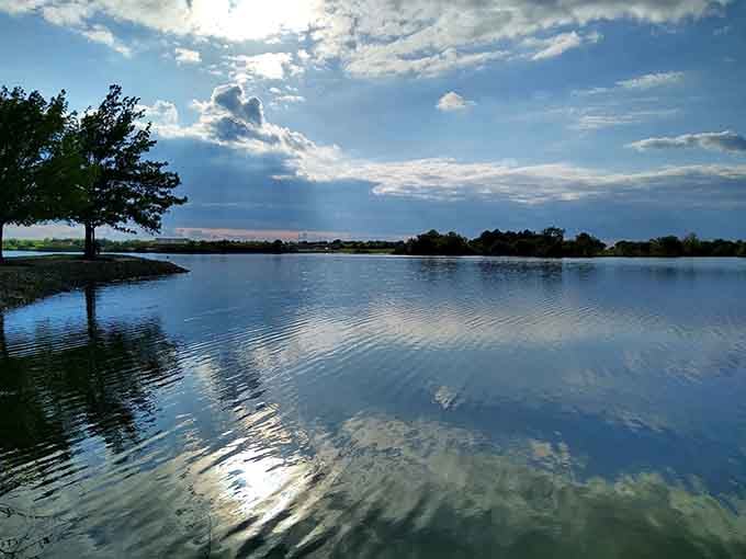 The lake reflects clouds so perfectly you might need a moment to figure out which way is up.