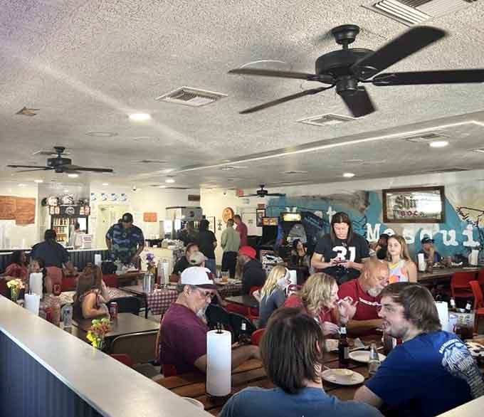 A packed dining room at lunch means either the food's incredible or they're giving away lottery tickets, probably the former.